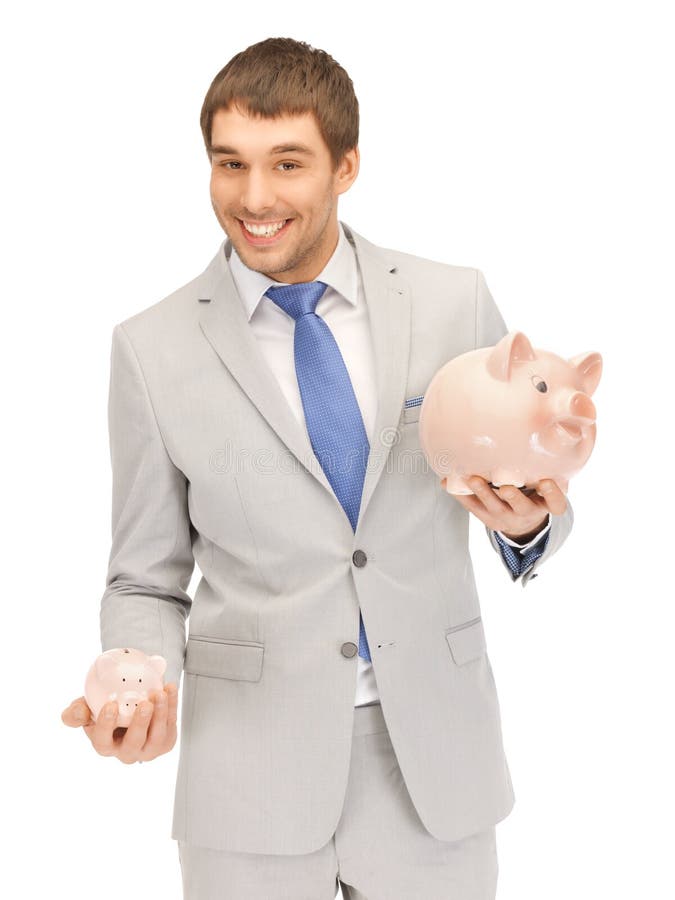 Man with piggy bank stock image. Image of investing, cheerful - 24652351