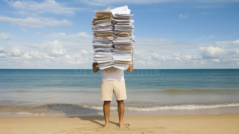 A Man with a Pile of Work Papers Stock Image - Image of file, heap ...