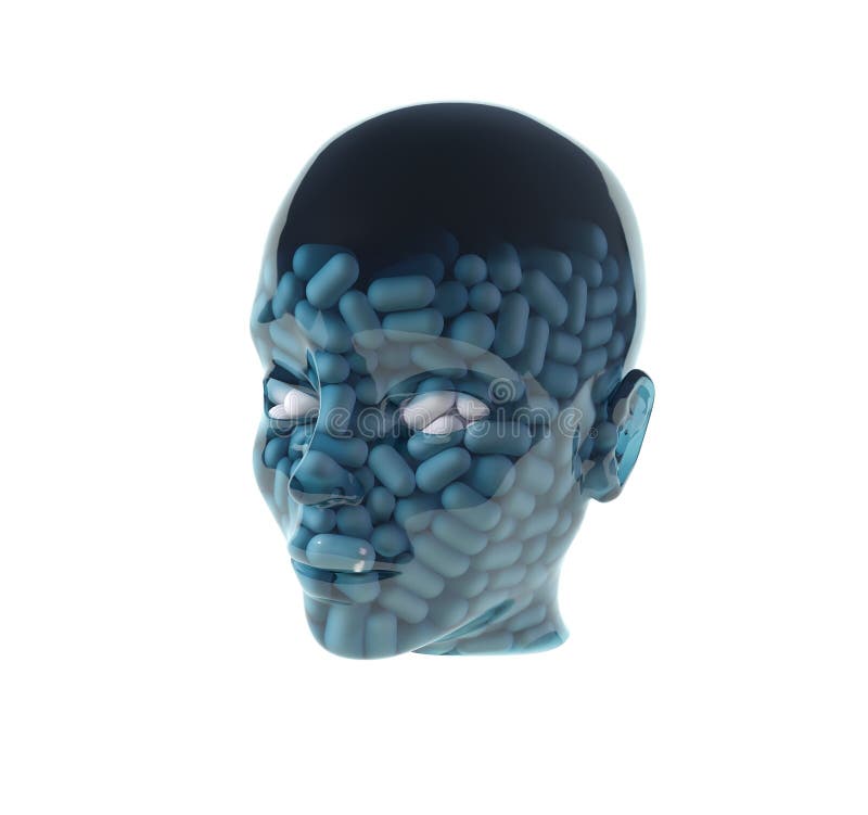 Man with pills in head stock illustration. Illustration of symbol ...