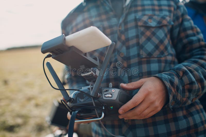 Man Pilot Controlling Quadcopter Drone Remote Controller Pad Stock ...