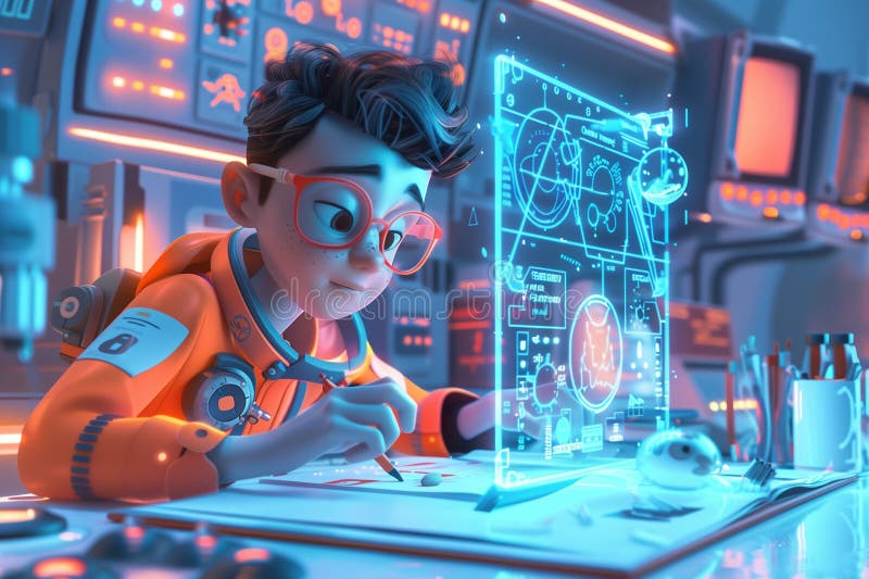 Man Pilot Controls Spaceship Using Holographic Interface Checking and ...