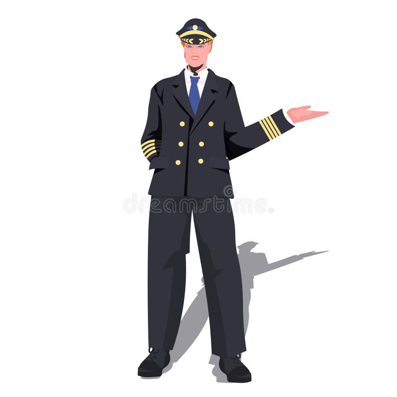 Man Pilot in Uniform Male Captain Standing Pose Aviation Concept Stock ...