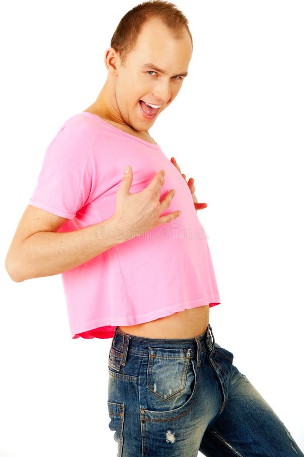 Man in pink stock photo. Image of gesture, smile, humorous - 24998462