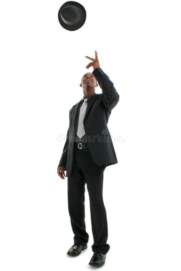 Man in Pinstriped Suit Throwing Hat into Air Stock Photo - Image of ...