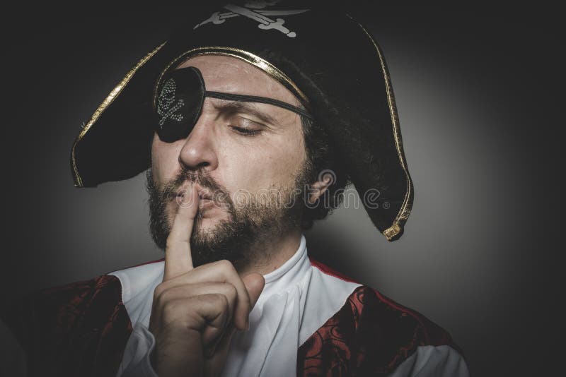 Man Pirate with Eye Patch and Old Hat with Funny Faces and Expressive ...
