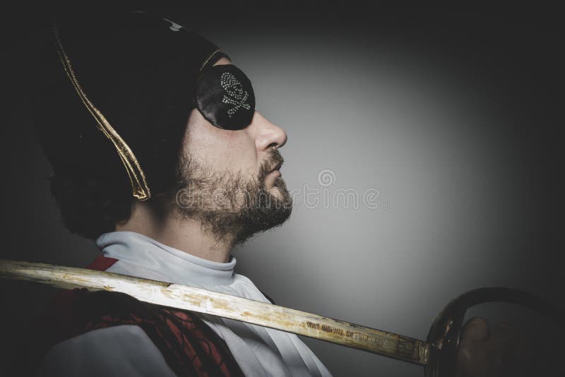 Man Pirate with Eye Patch and Old Hat with Funny Faces and Expressive ...