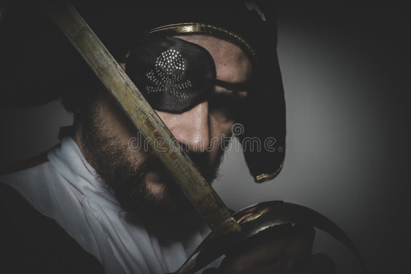 Man Pirate with Eye Patch and Old Hat with Funny Faces and Expressive ...