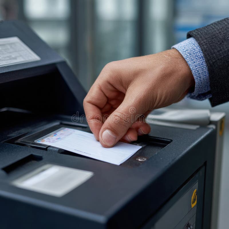 A Man Places a Blank ID Card Stock Illustration - Illustration of ...