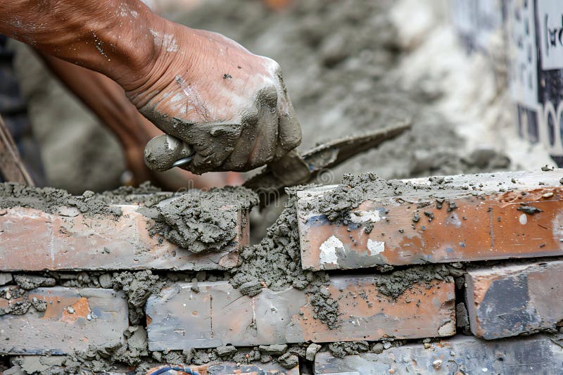 Man Placing Bricks into Brick Wall Stock Image - Image of craftsmanship ...