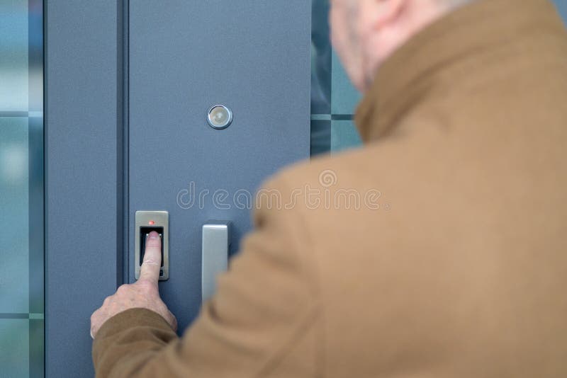 Man Placing His Finger on the Fingerprint Sensor Stock Image - Image of ...