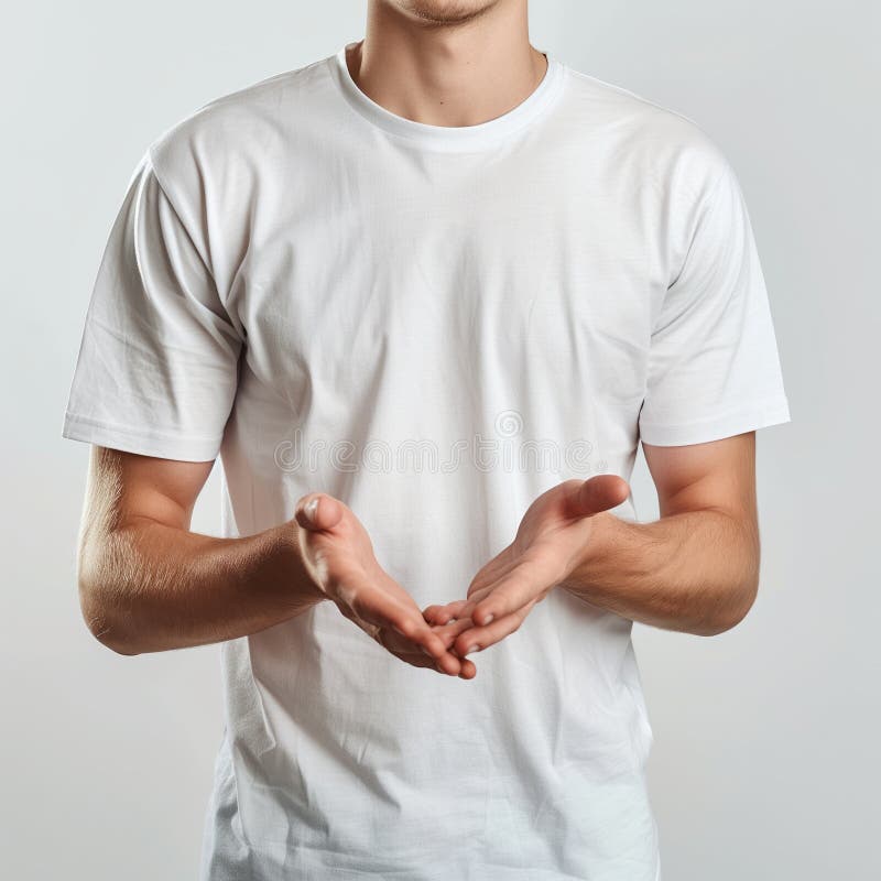 Man in a White T-shirt Gesticulating with Open Hands Stock Image ...
