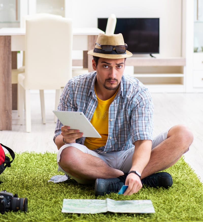Man Planning His Travel with Map Stock Image - Image of location ...