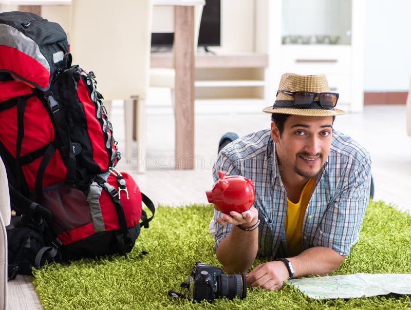 Man Planning His Travel with Map Stock Image - Image of baggage, piggy ...