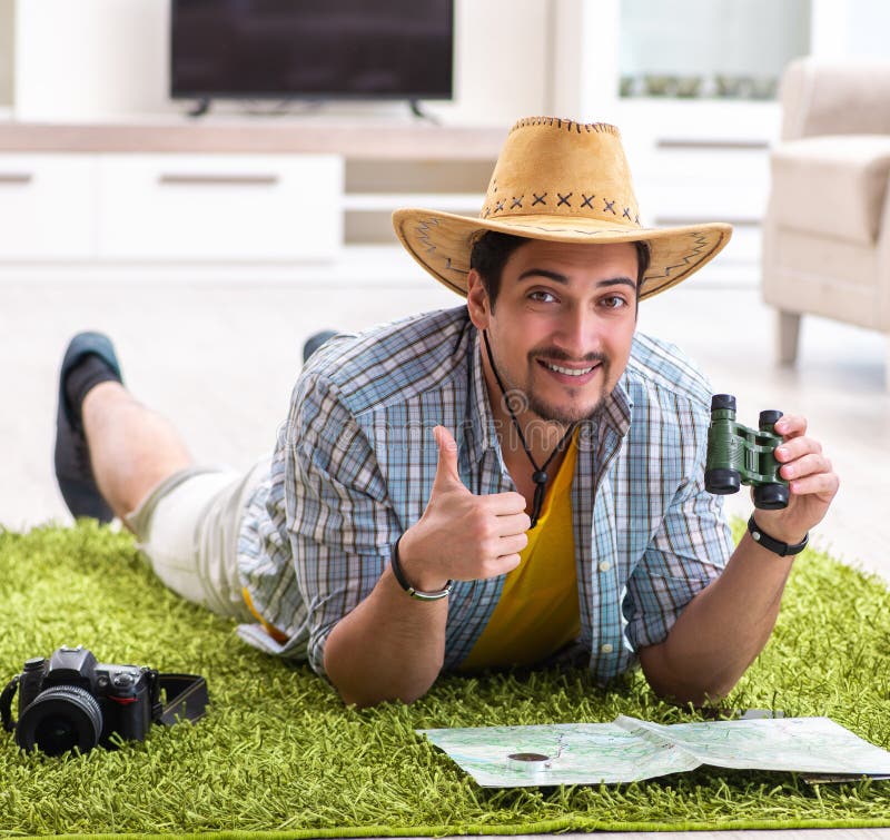 Man Planning His Travel with Map Stock Photo - Image of happy, packing ...