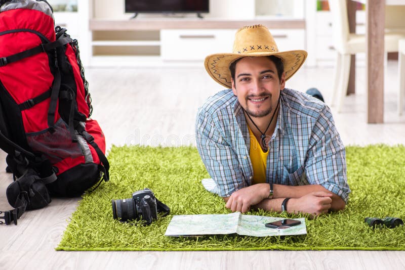The Man Planning His Travel with Map Stock Image - Image of packing ...