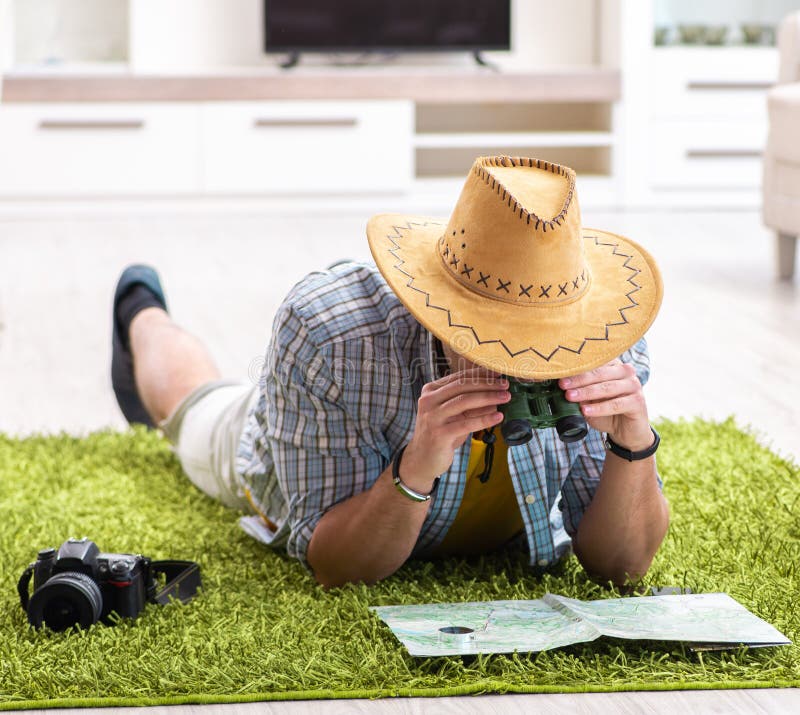 Man Planning His Travel with Map Stock Image - Image of leisure, male ...