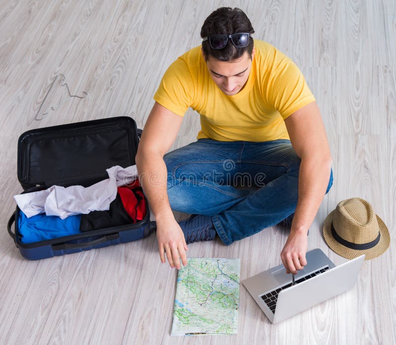 Man Planning His Vacation Trip with Map Stock Photo - Image of hotel ...