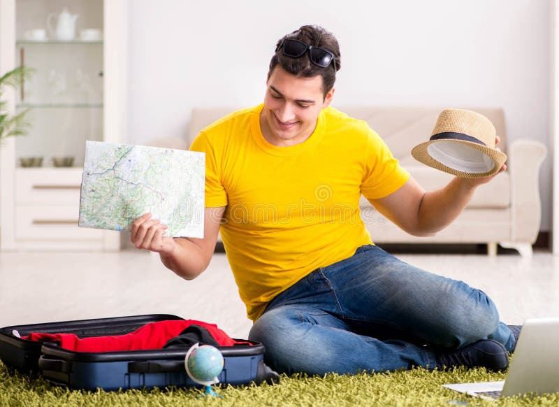 Man Planning His Vacation Trip with Map Stock Image - Image of ...