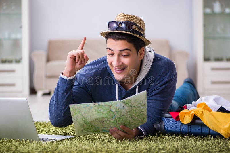 The Man Planning His Vacation Trip with Map Stock Image - Image of ...