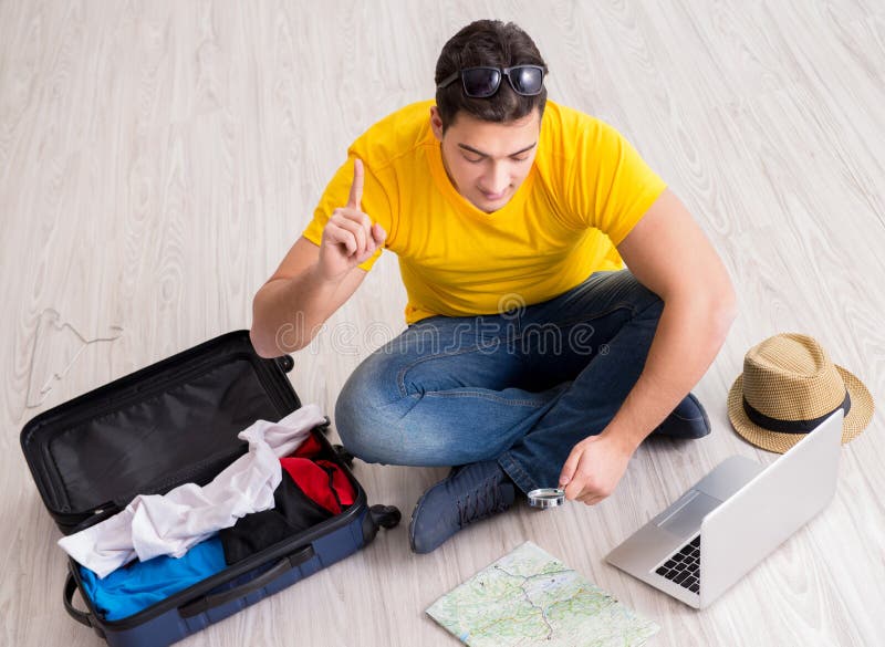 Man Planning His Vacation Trip with Map Stock Image - Image of online ...