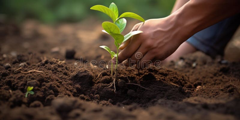 Man Planting Small Tree in the Ground Stock Illustration - Illustration ...