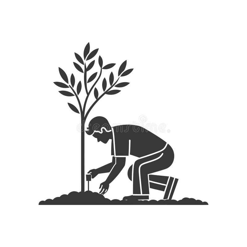 Man Planting a Young Tree, Environmental Conservation Stock Vector ...
