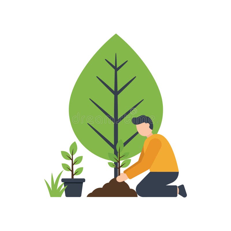 Man Planting Tree Vector Illustration for Environmental Awareness and ...