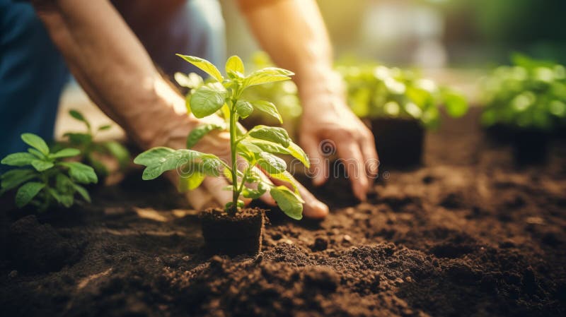 Man Plants Small Trees, Aspiring Future Towering Forest, AI Generated ...