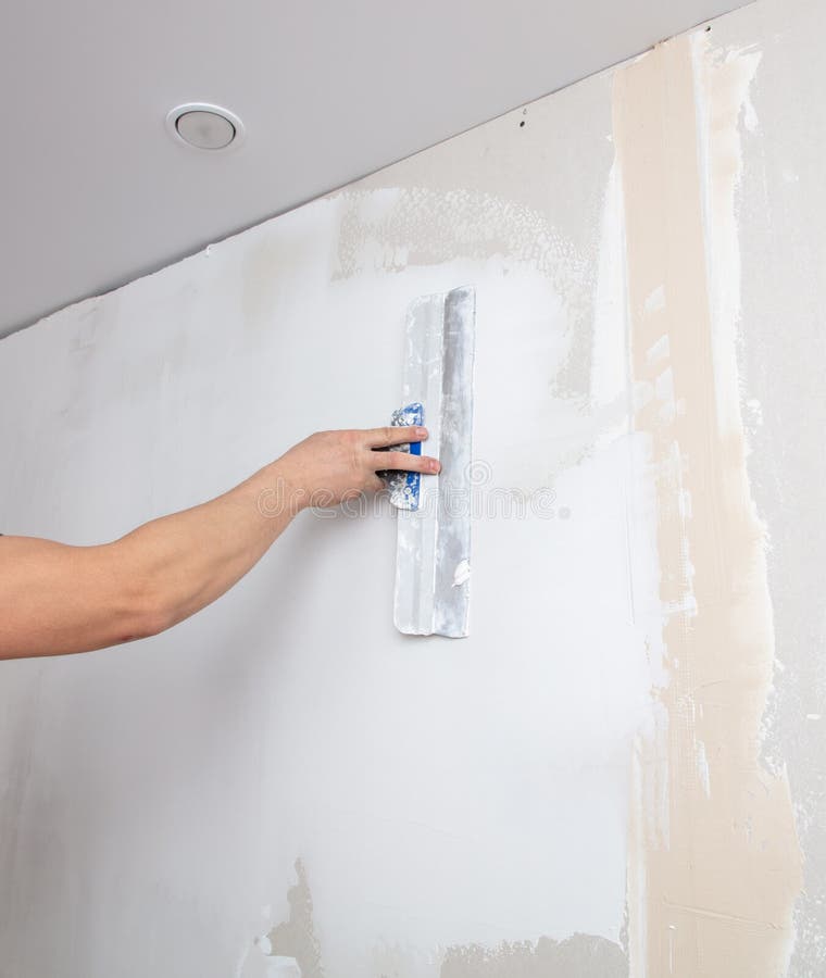A Man is Plastering a Wall in the House Stock Image - Image of grout ...