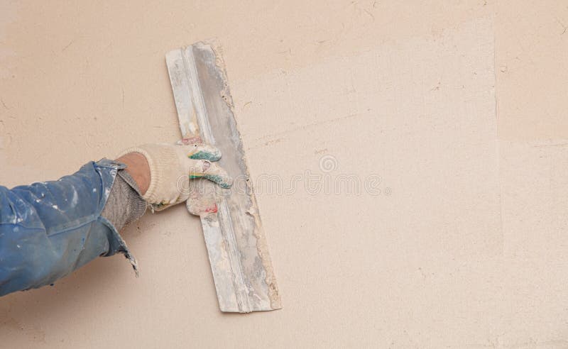 The Man is Plastering the Walls Stock Photo - Image of concrete, cement ...