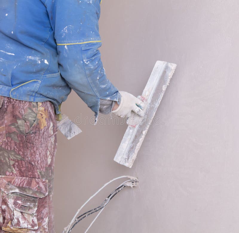 The Man is Plastering the Walls Stock Image - Image of industrial ...