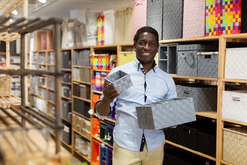 Man with Plastic Laundry Box at Store Stock Image - Image of laundry ...