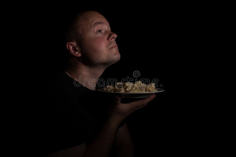 Man with Plate of Dumplings Stock Photo - Image of food, body: 54990946