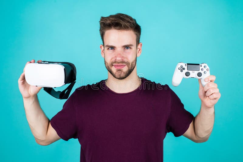 Man Play Video Games in Virtual Glasses, Innovations Stock Photo ...