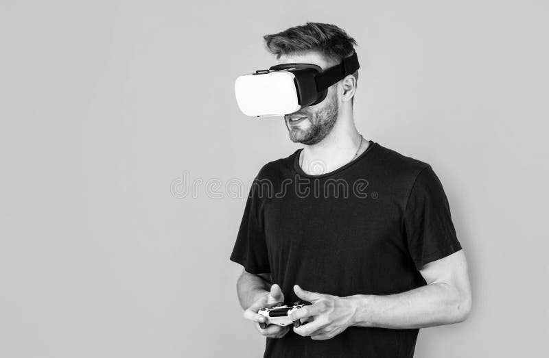 Man Play Video Games in Virtual Glasses, Innovations Stock Image ...