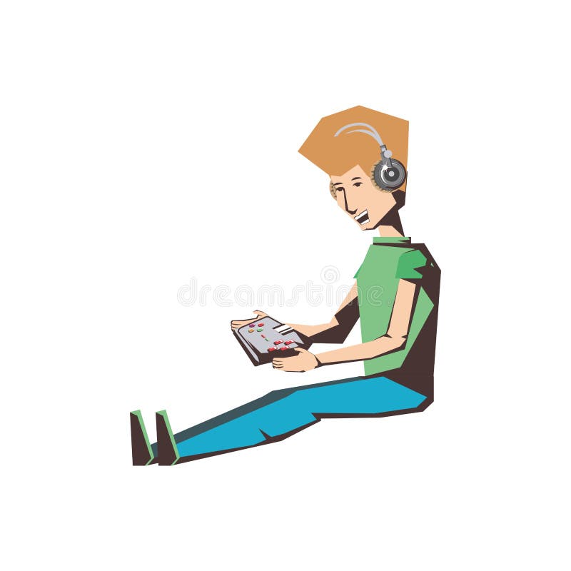 Man Player Video Game Sitting with Control Stock Vector - Illustration ...