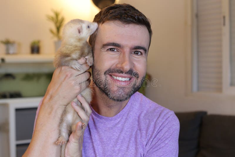 Man with a playful ferret stock photo. Image of creature - 238867092