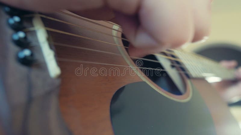 Man Playing Acoustic Guitar Closeup Strings Slow Motion Stock Footage ...