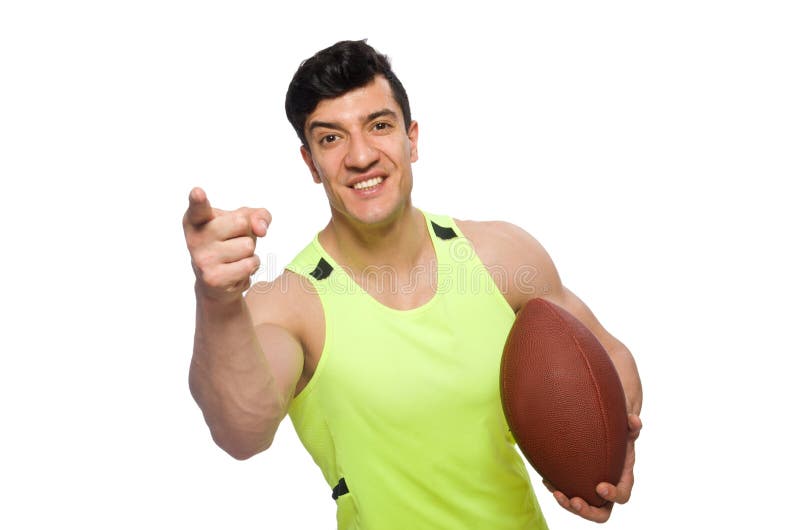 Man Playing American Football Isolated on White Stock Photo - Image of ...