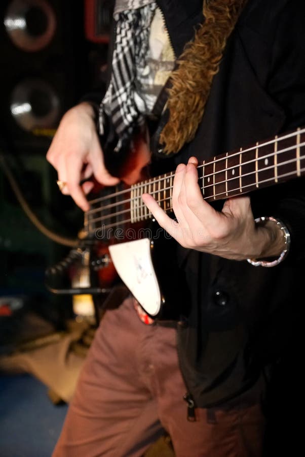 Guitar Player with Bass Guitar Stock Image - Image of musician ...