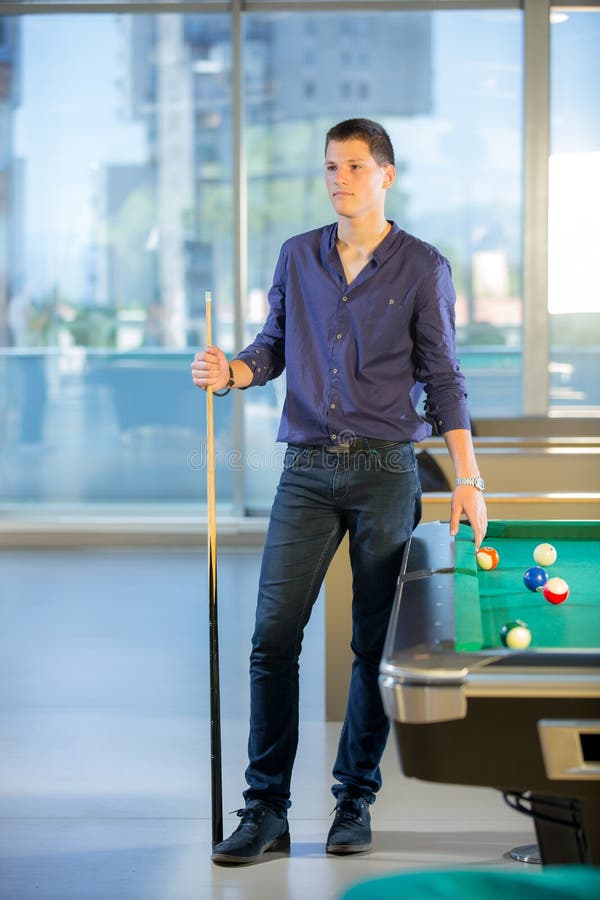 Two Guys in Pool Billiard Club Playing Pool Billiard Stock Photo ...