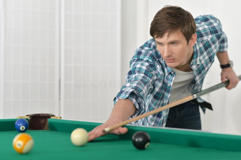 Man Playing Billiards in Billiard Club Stock Image - Image of caucasian ...