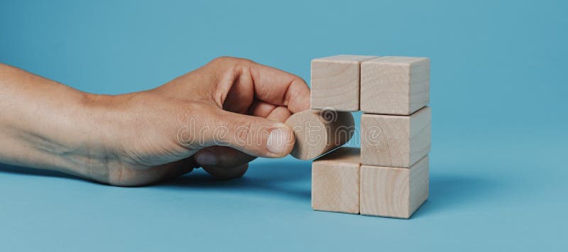 Man Playing with Building Blocks, Banner Format Stock Image - Image of ...