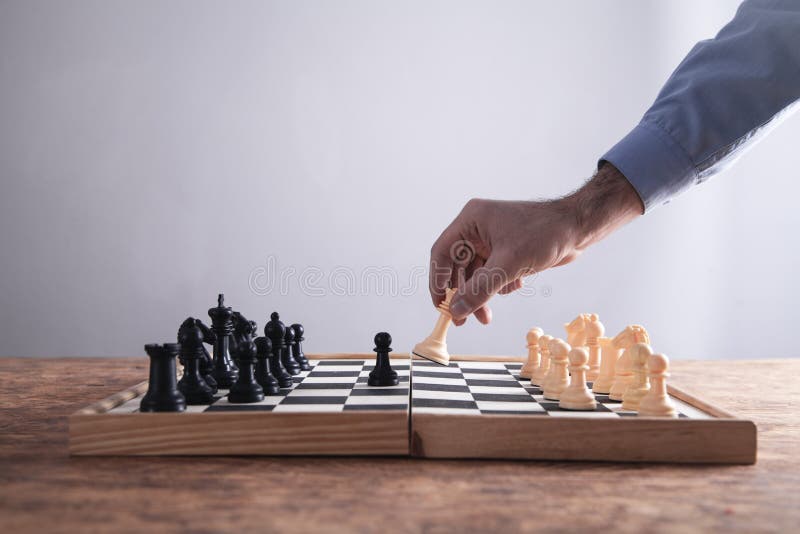 Man Playing Chess. Competition Strategy Concept Stock Photo - Image of ...
