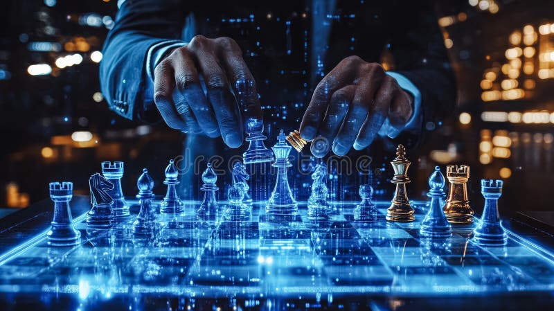 Man is Playing Chess on a Computer Screen Stock Image - Image of ...