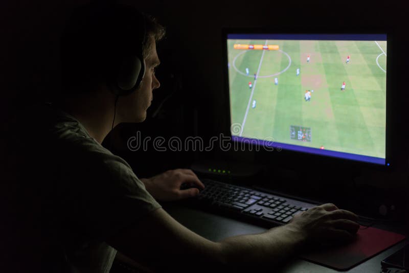Man playing computer game. stock photo. Image of illness - 114281572