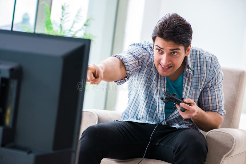 The Man Playing Computer Game at Home Stock Image - Image of addicted ...