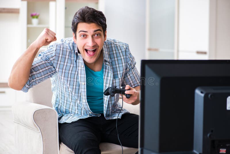 The Man Playing Computer Game at Home Stock Photo - Image of addicted ...