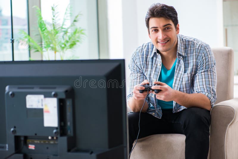 The Man Playing Computer Game at Home Stock Image - Image of enjoyment ...