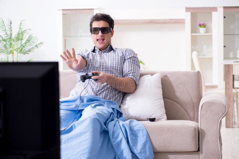 The Man Playing 3d Games at Home Stock Image - Image of glasses, online ...